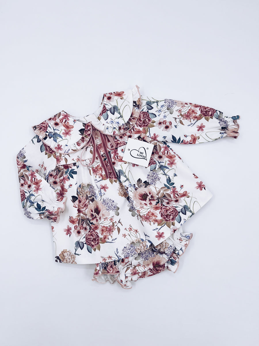 Beautiful Pink Floral print Dress/Bloomers 2 piece set with bow detail ...