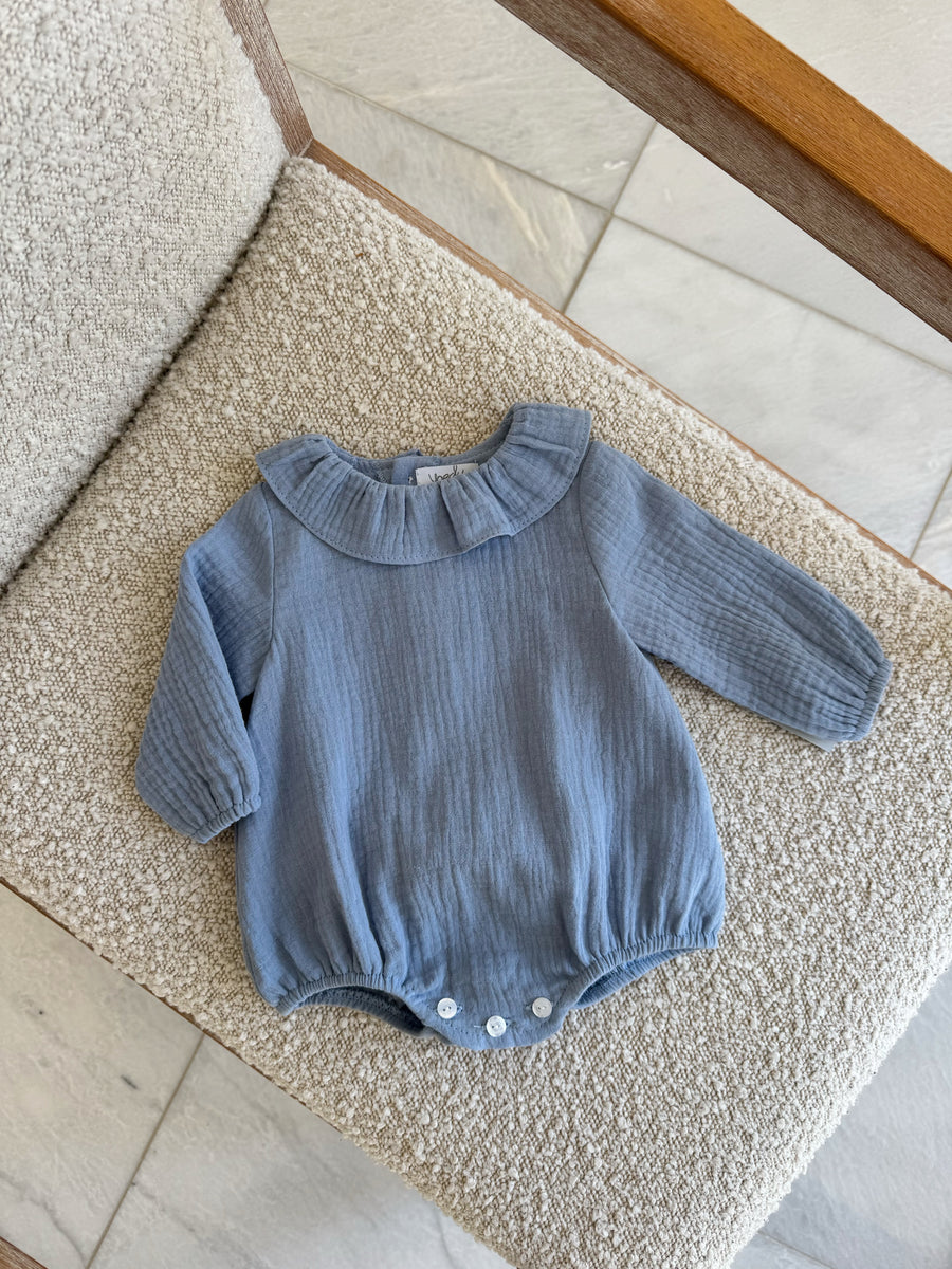 Beautiful Sky Blue Romper with frill details. – MI LOVES