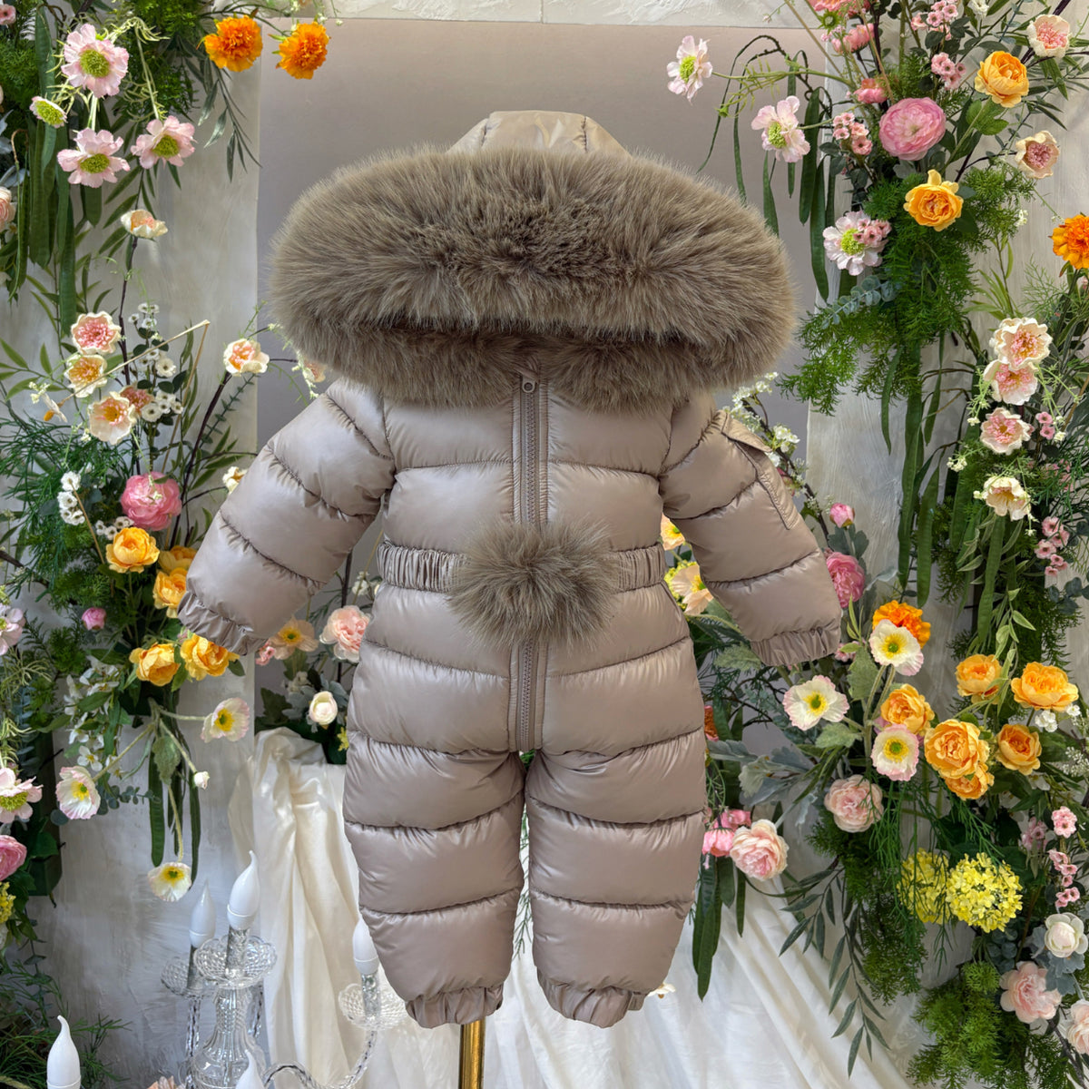 Signature Unisex winter Snowsuit with Synthetic fur trim in Cappuccino ...